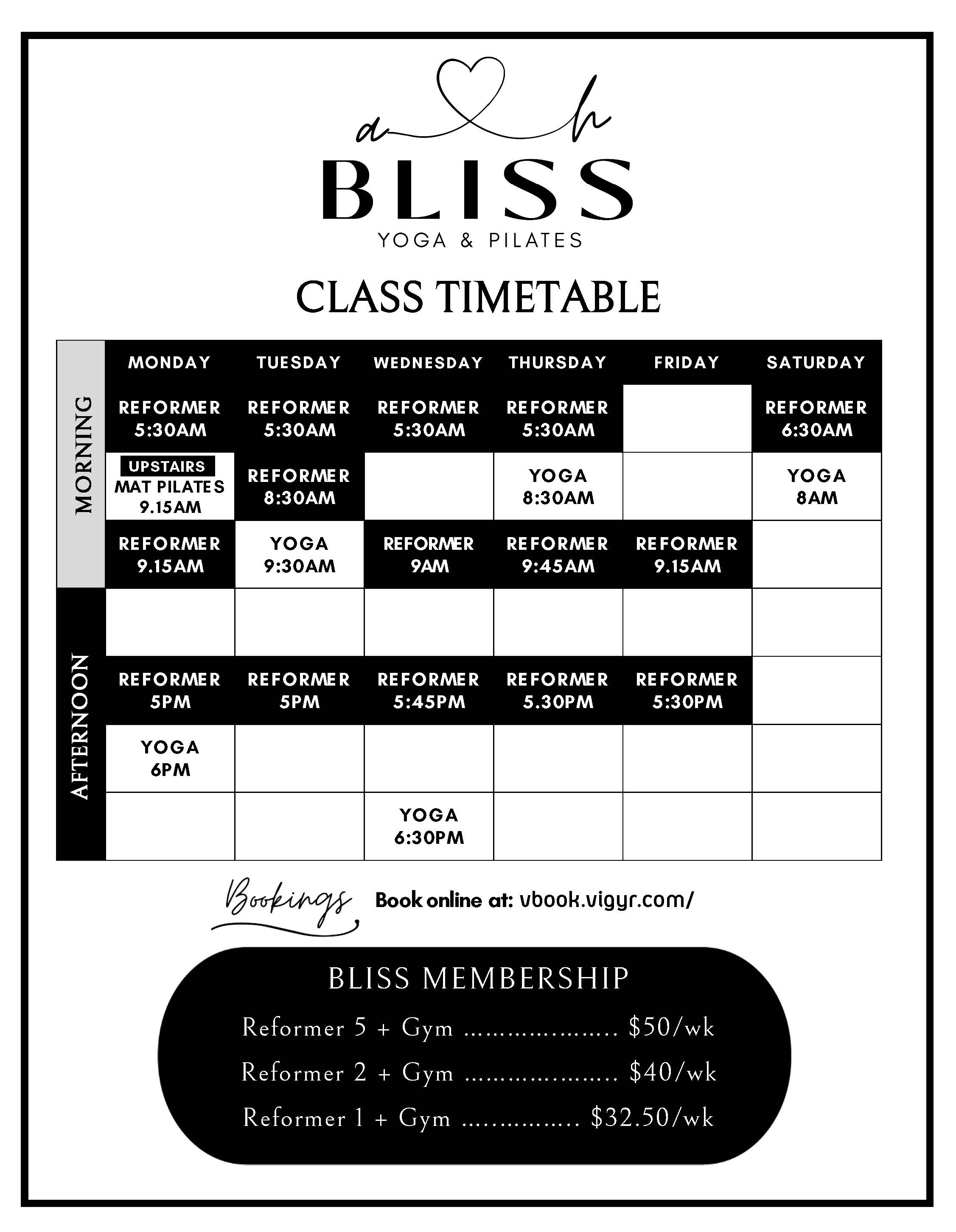 Reformer Timetable
